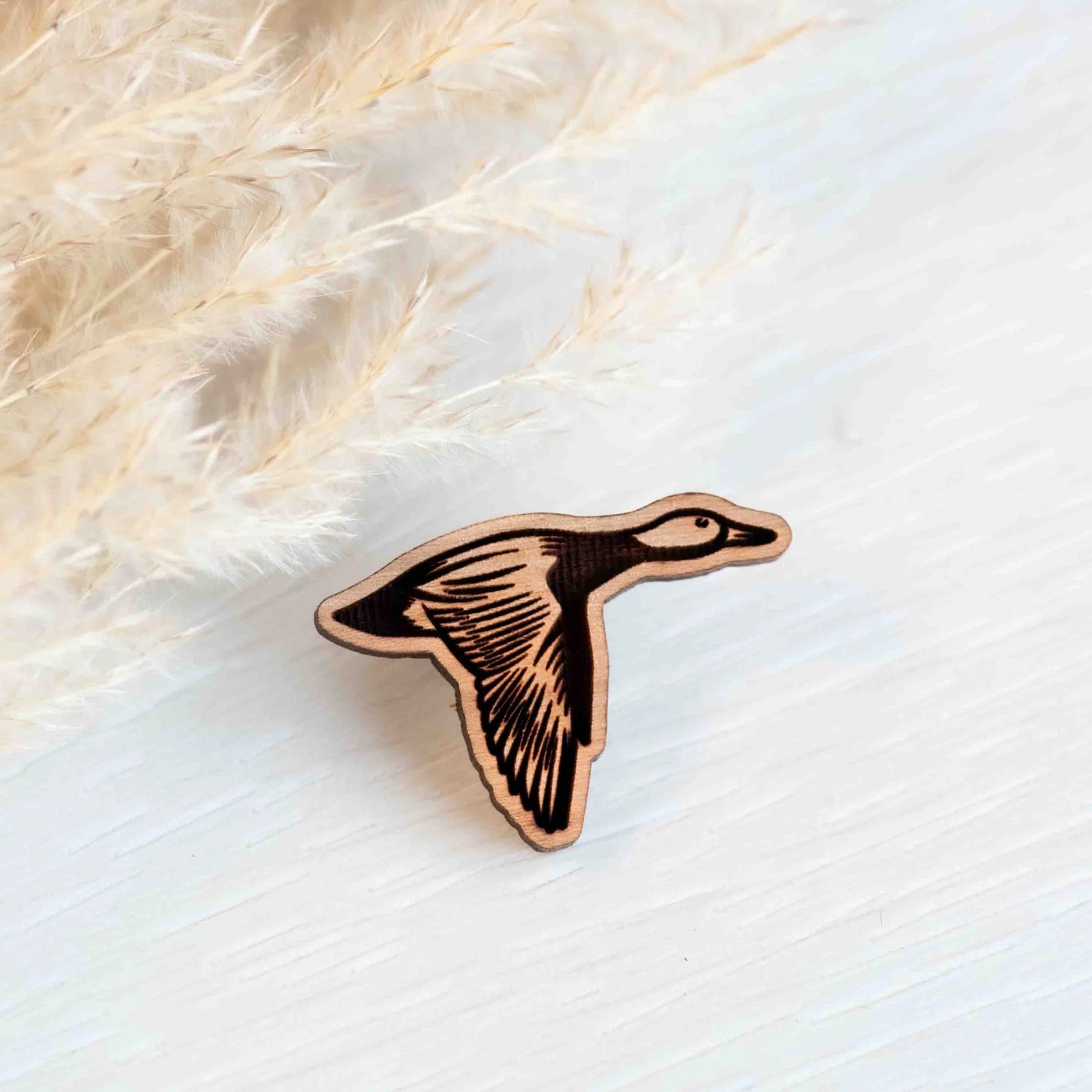 Robin Valley hand-painted wooden pin badge - Goose