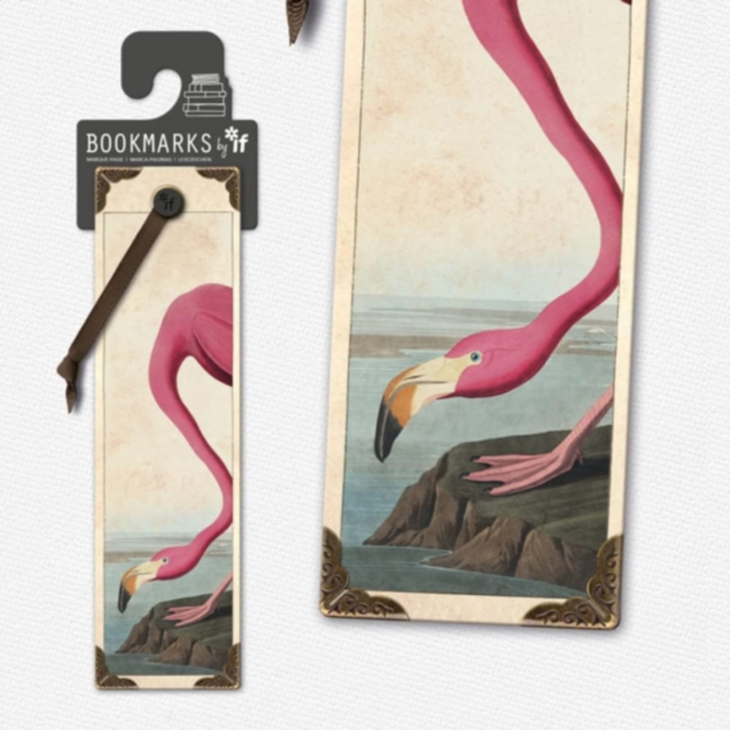 Vintage Flamingo Bookmark – Sepia Style with Gold Ribbon